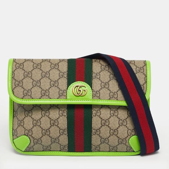 Gucci | Bags | Gucci Neon Greenbeige Gg Supreme Canvas And Leather ...